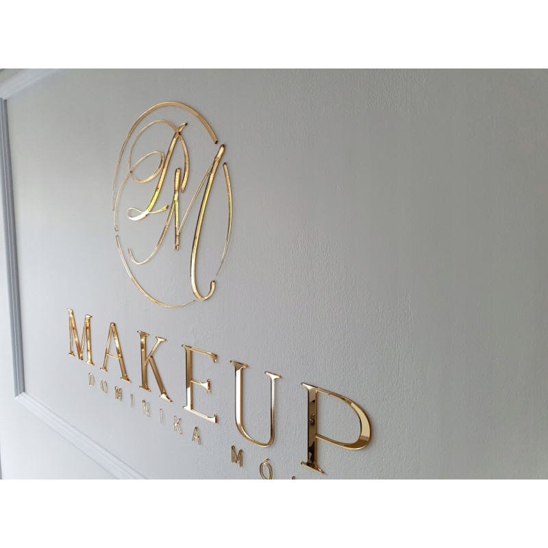 Złote logo 3D Glamour litery lustro złoto PLEXI NAPIS na ścianę LOGOTYP