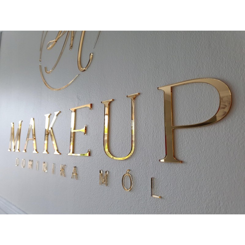 Złote logo 3D Glamour litery lustro złoto PLEXI NAPIS na ścianę LOGOTYP